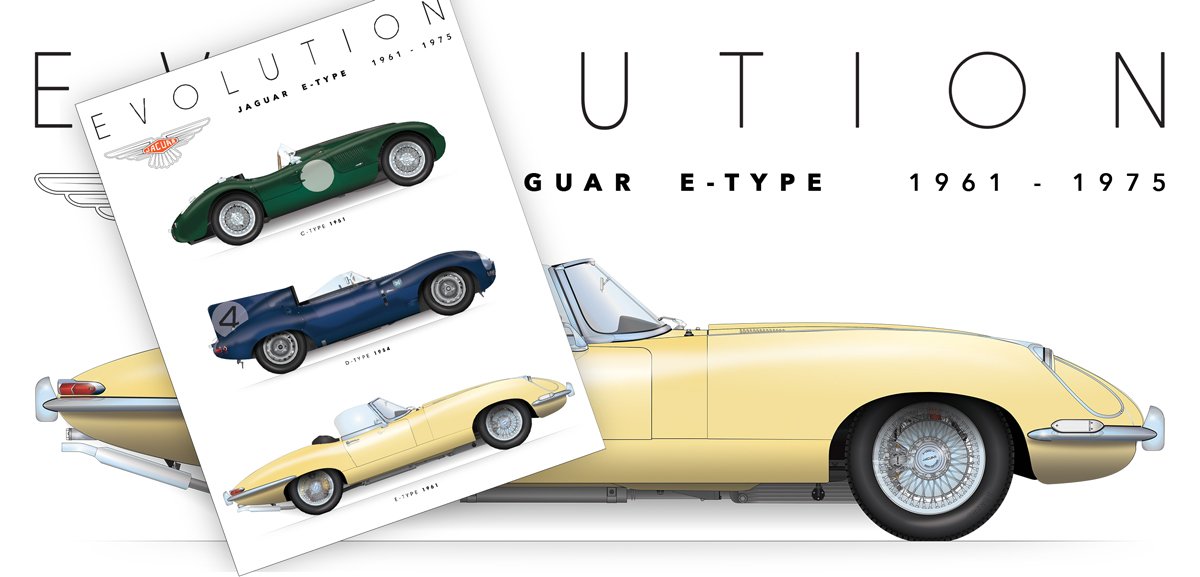 Jaguar E-Type Evolution Print - David Townsend Automotive Fine Art