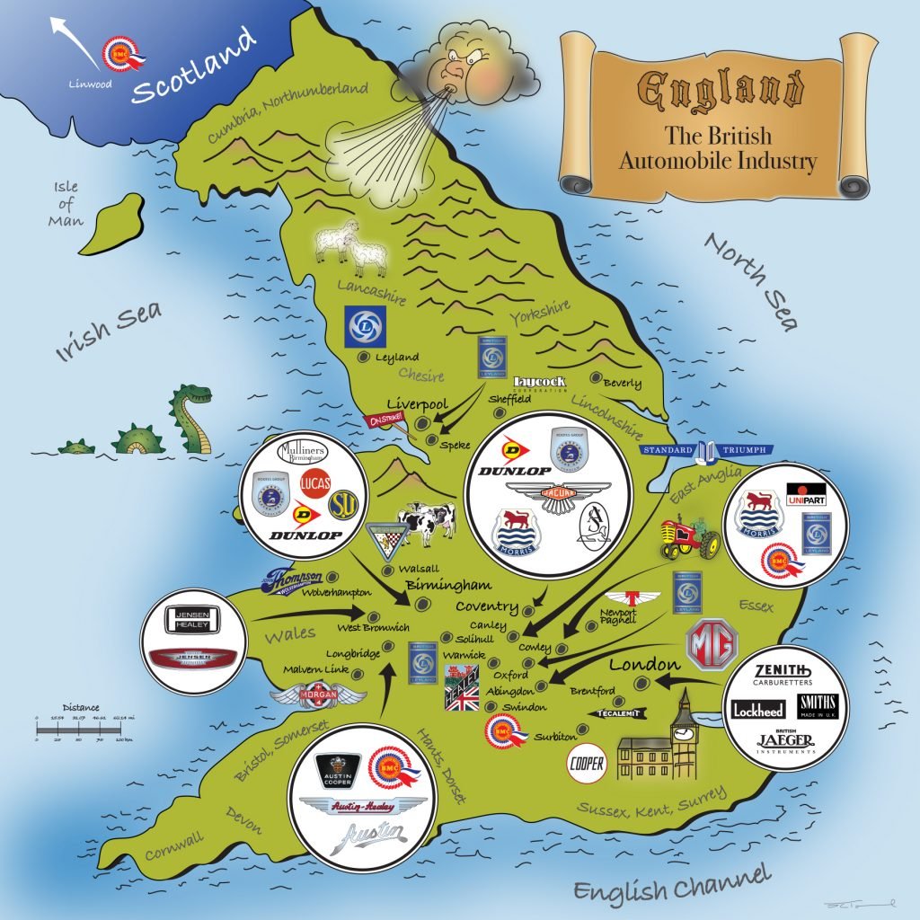 British Automobile Industry Map - David Townsend Automotive Fine Art